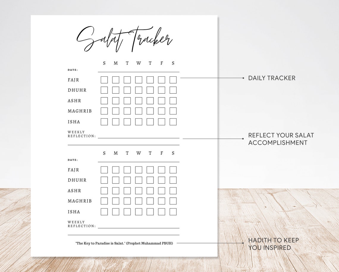 Salat Tracker Printable, Muslim Planner Inserts, Muslim Prayer Tracker ...