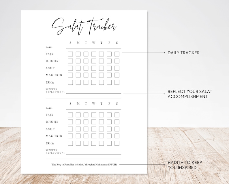 Salat Tracker Printable, Muslim Planner Inserts, Muslim Prayer Tracker ...