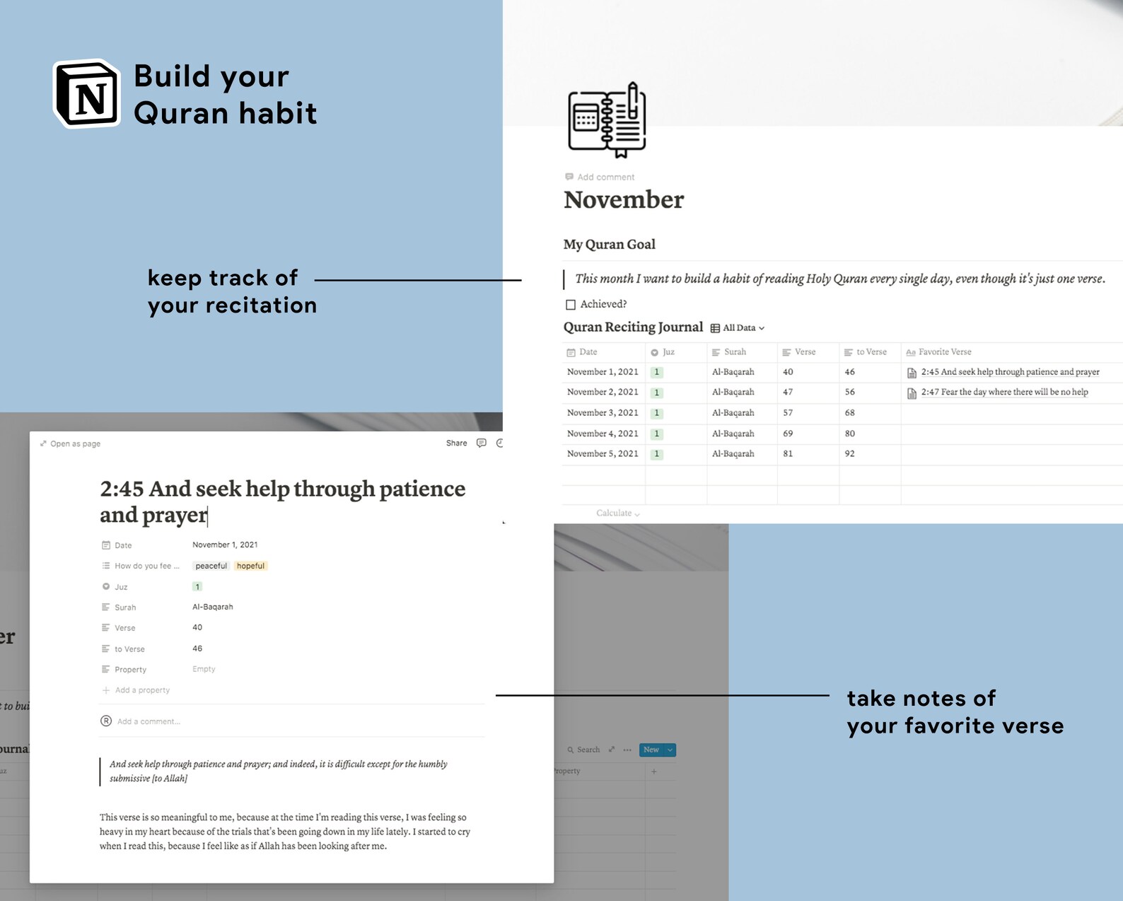Digital Quran Journal, Notion Template, Notion Planner, Muslim Journal ...