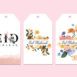 3 Floral Eid Mubarak Gift Tag Printables Pack, Eid Mubarak Print, Eid ...