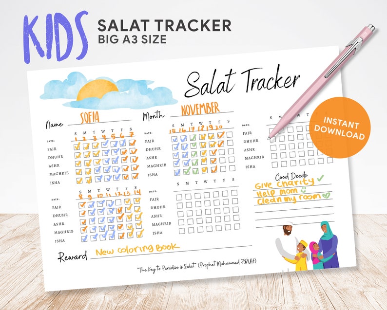 Kids Salat Tracker Family BONUS, Printable, Muslim Children Planner ...