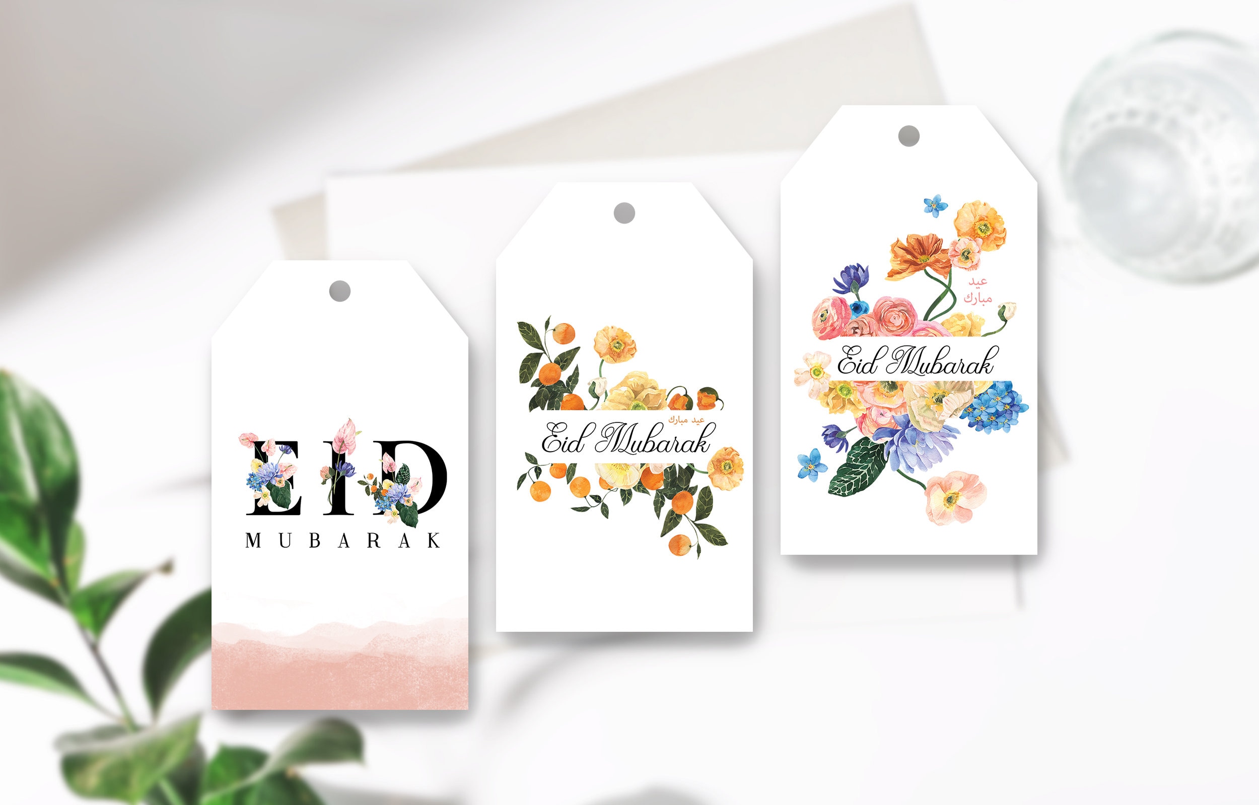 3 Floral Eid Mubarak Gift Tag Printables Pack, Eid Mubarak Print, Eid ...