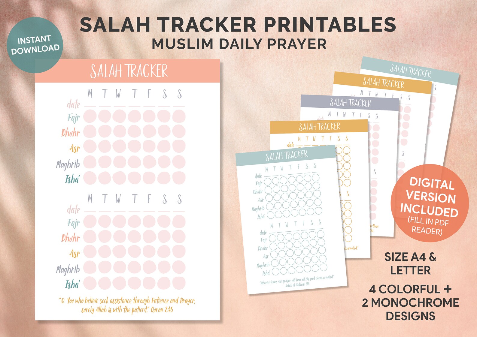 Muslim Prayer Tracker Digital + Bonus Quran Journal, PDF File, Salah ...