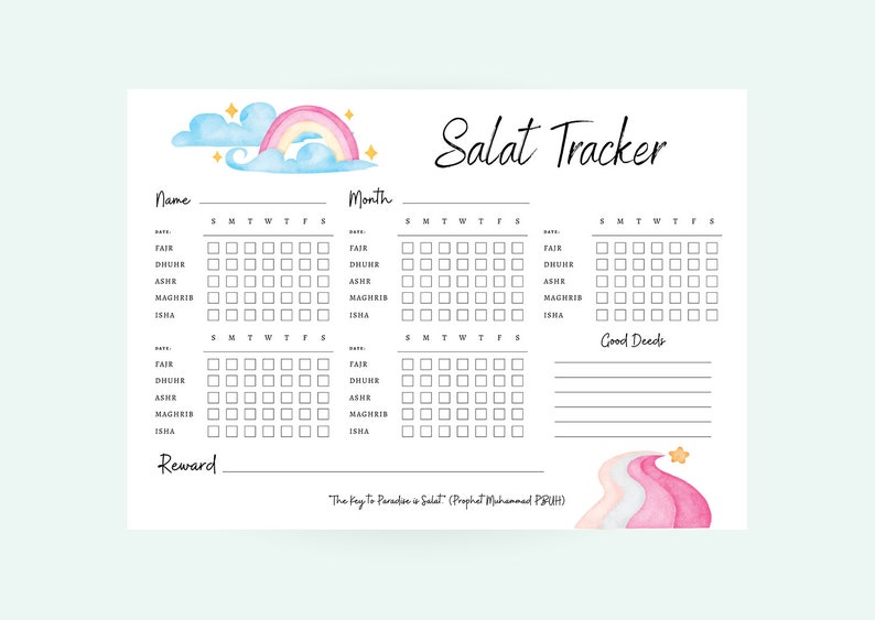 Kids Salat Tracker Pink + BONUS, Printable, Muslim Children Planner ...