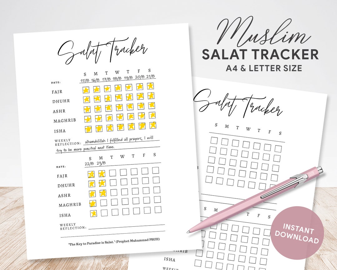 Salat Tracker Printable, Muslim Planner Inserts, Muslim Prayer Tracker ...