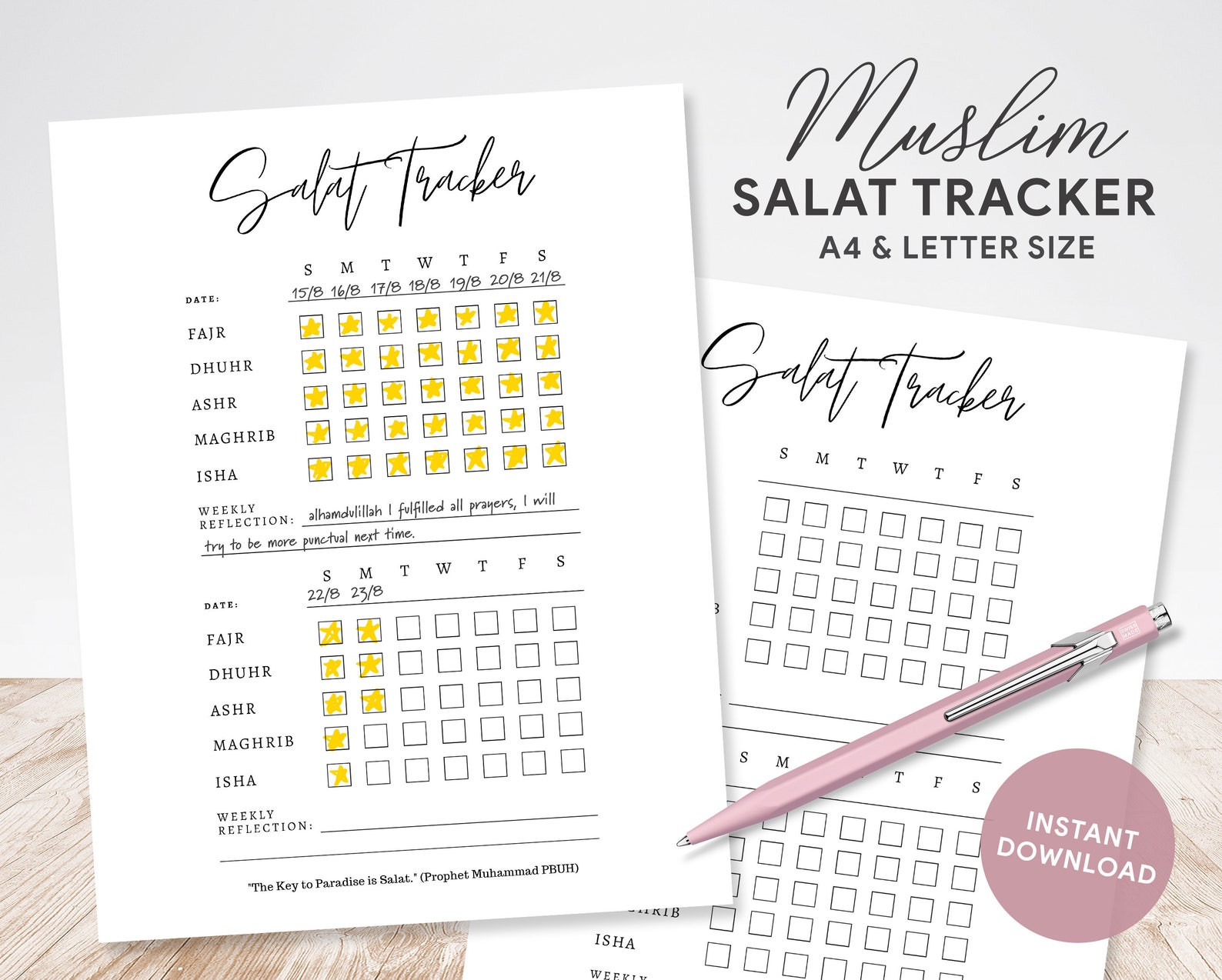 Salat Tracker Printable, Muslim Planner Inserts, Muslim Prayer Tracker ...