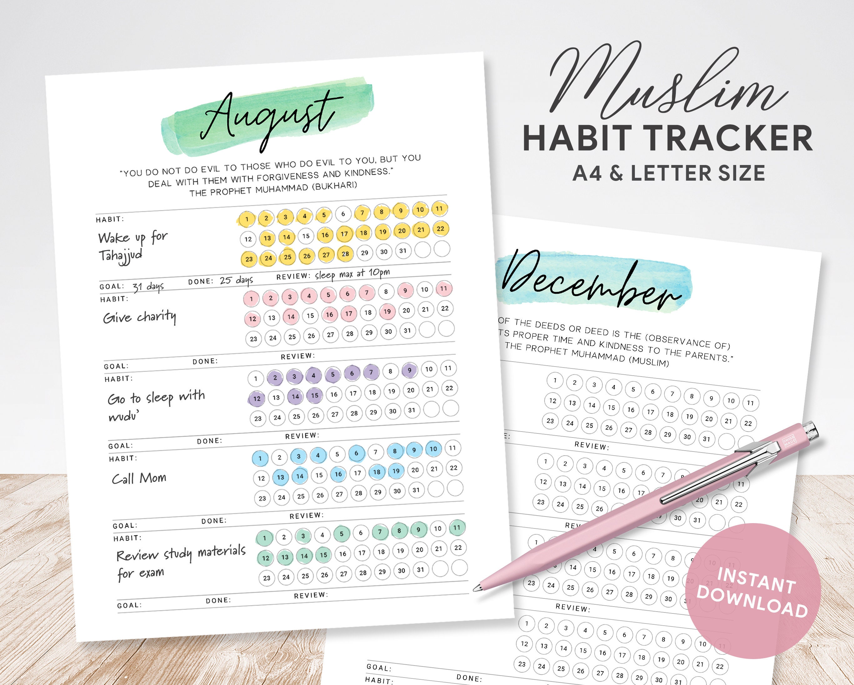 Muslim Habit Tracker Printable, Muslim Planner Inserts, Muslim Habit ...