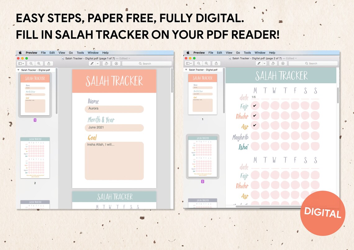 Muslim Prayer Tracker Digital + Bonus Quran Journal, PDF File, Salah ...