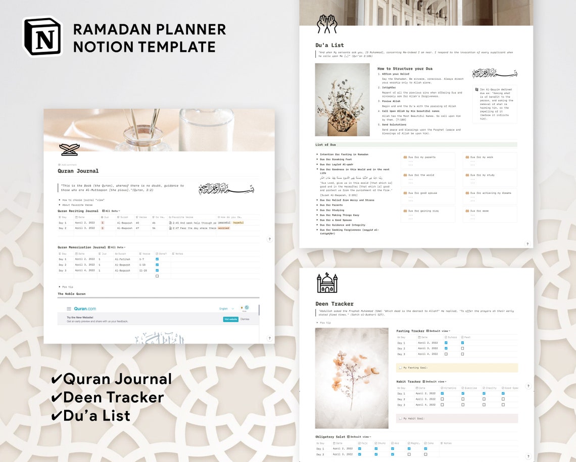 Ramadan Planner, Digital Planner, Notion Template, Muslim Journal ...