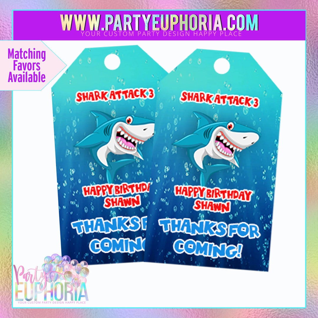 Shark Attack Birthday Gift Tags | Baby Shark | Shark Party Favors ...
