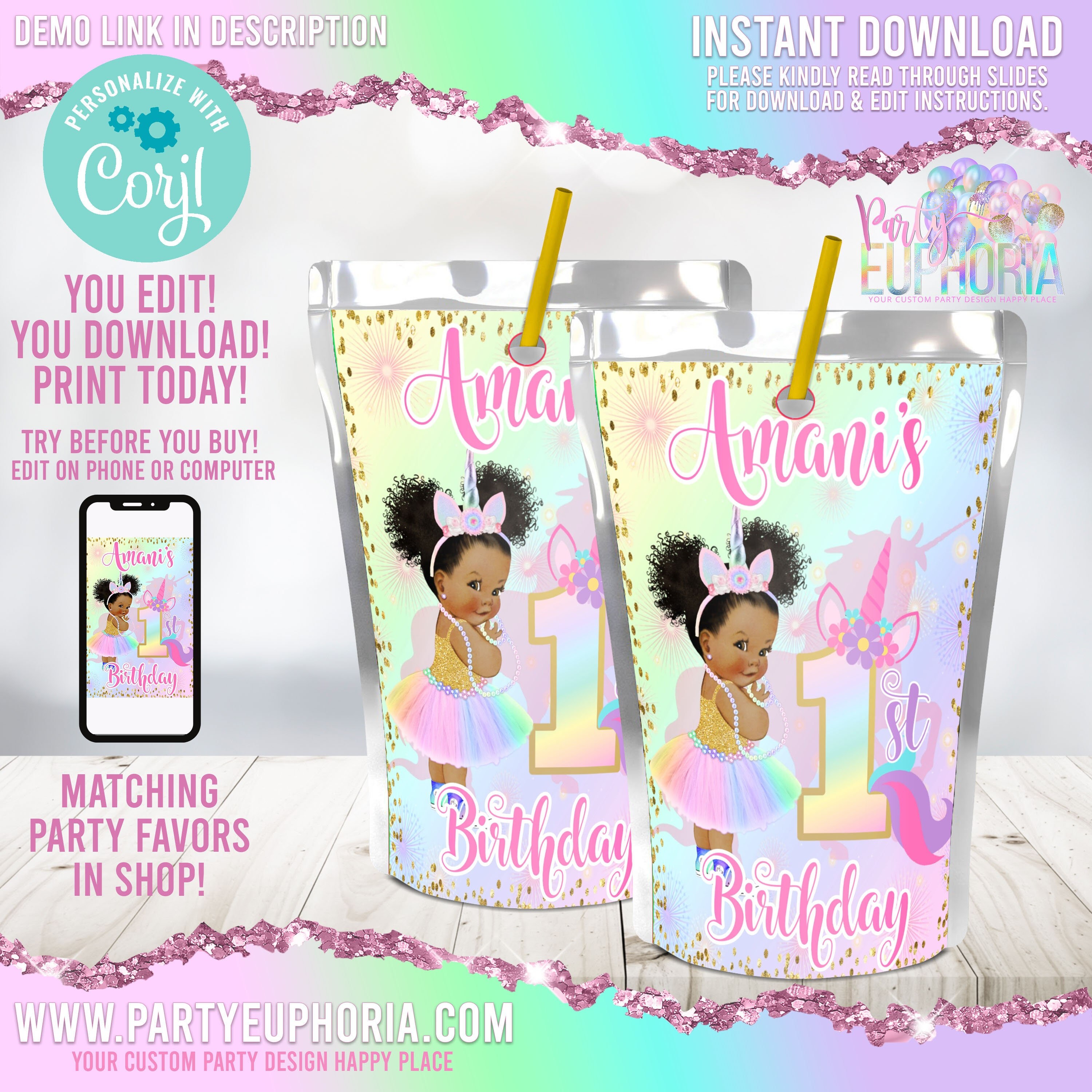 Unicorn Princess Birthday Unicorn Princess Juice Label | Etsy