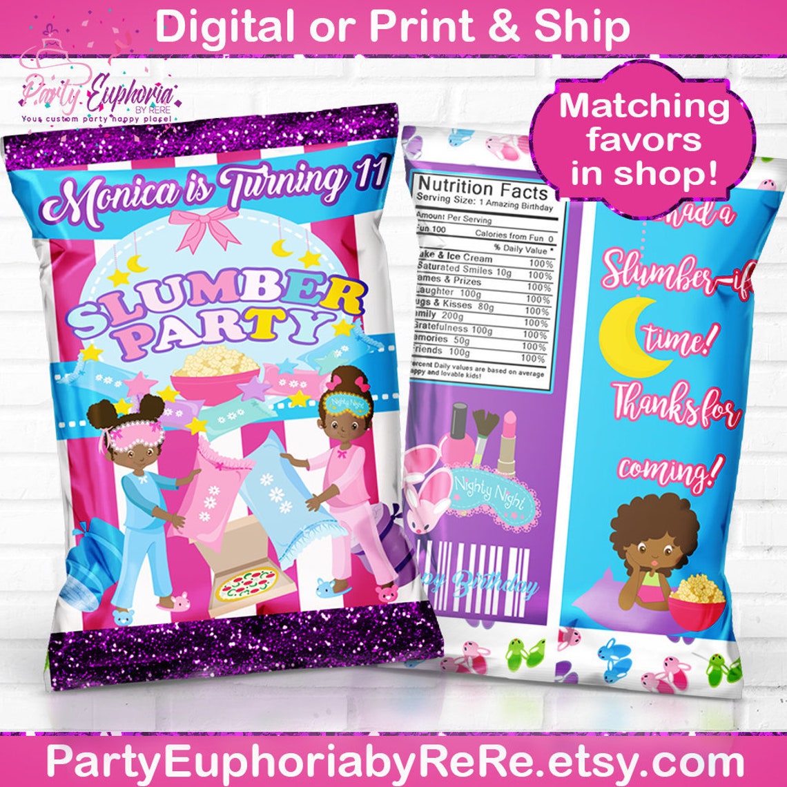 Slumber Party | Chip Bag | Party Bag | Favor Bag | Girl Birthday ...