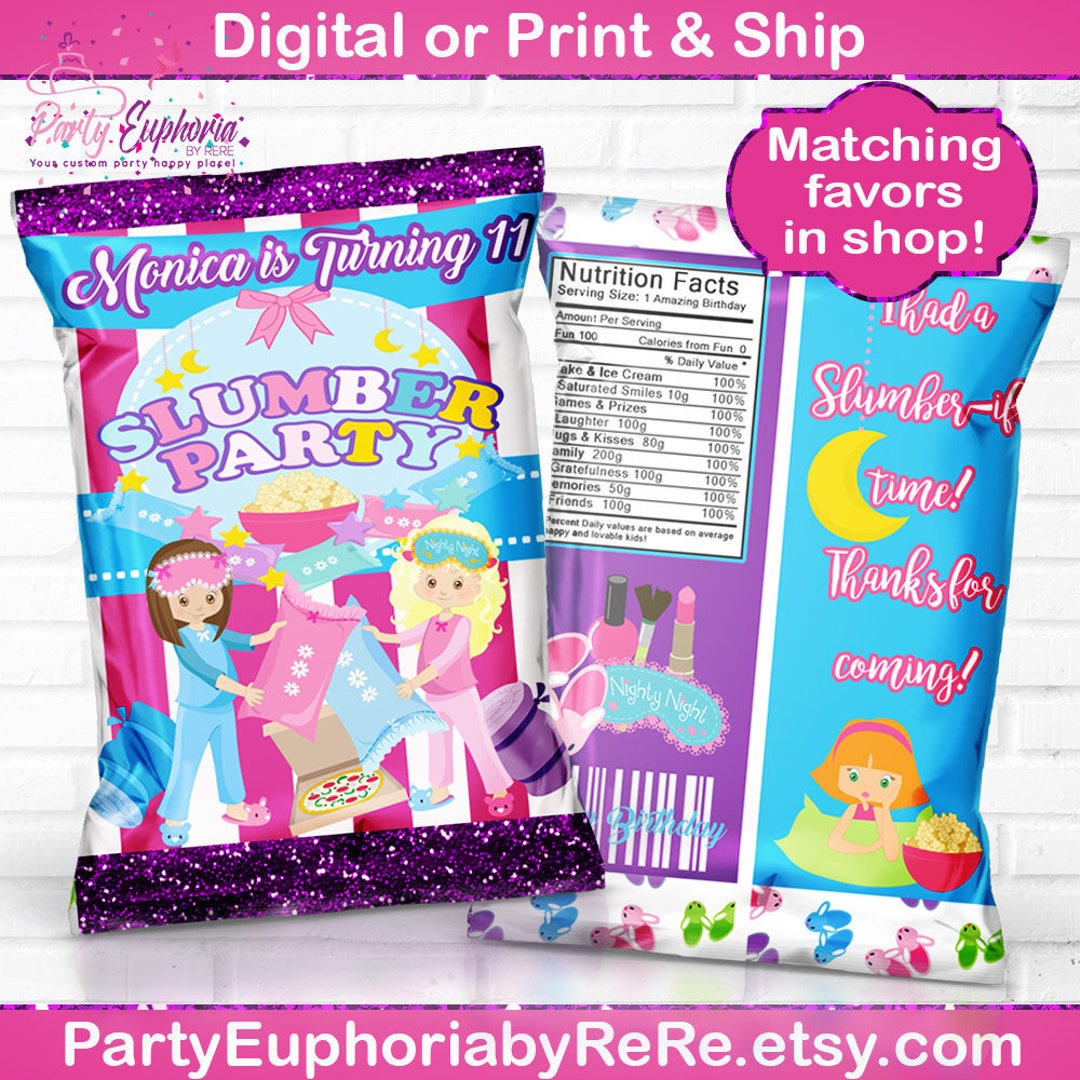 Slumber Party | Chip Bag | Party Bag | Favor Bag | Pajama Party ...