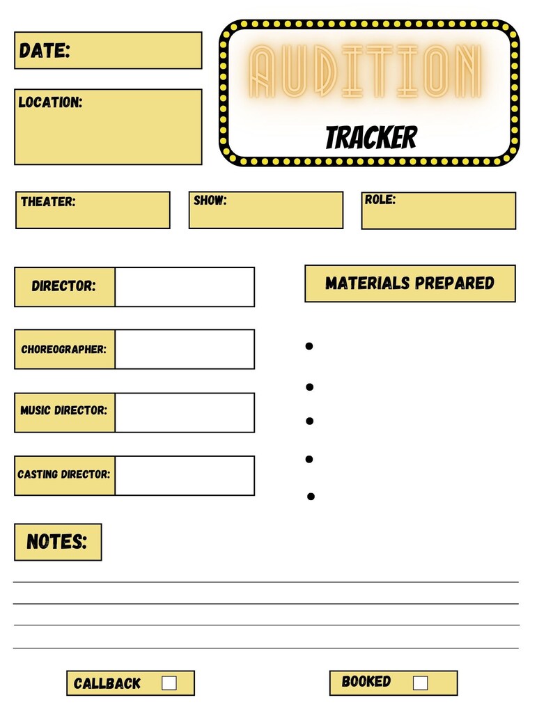 Audition Tracker and Planner - Etsy