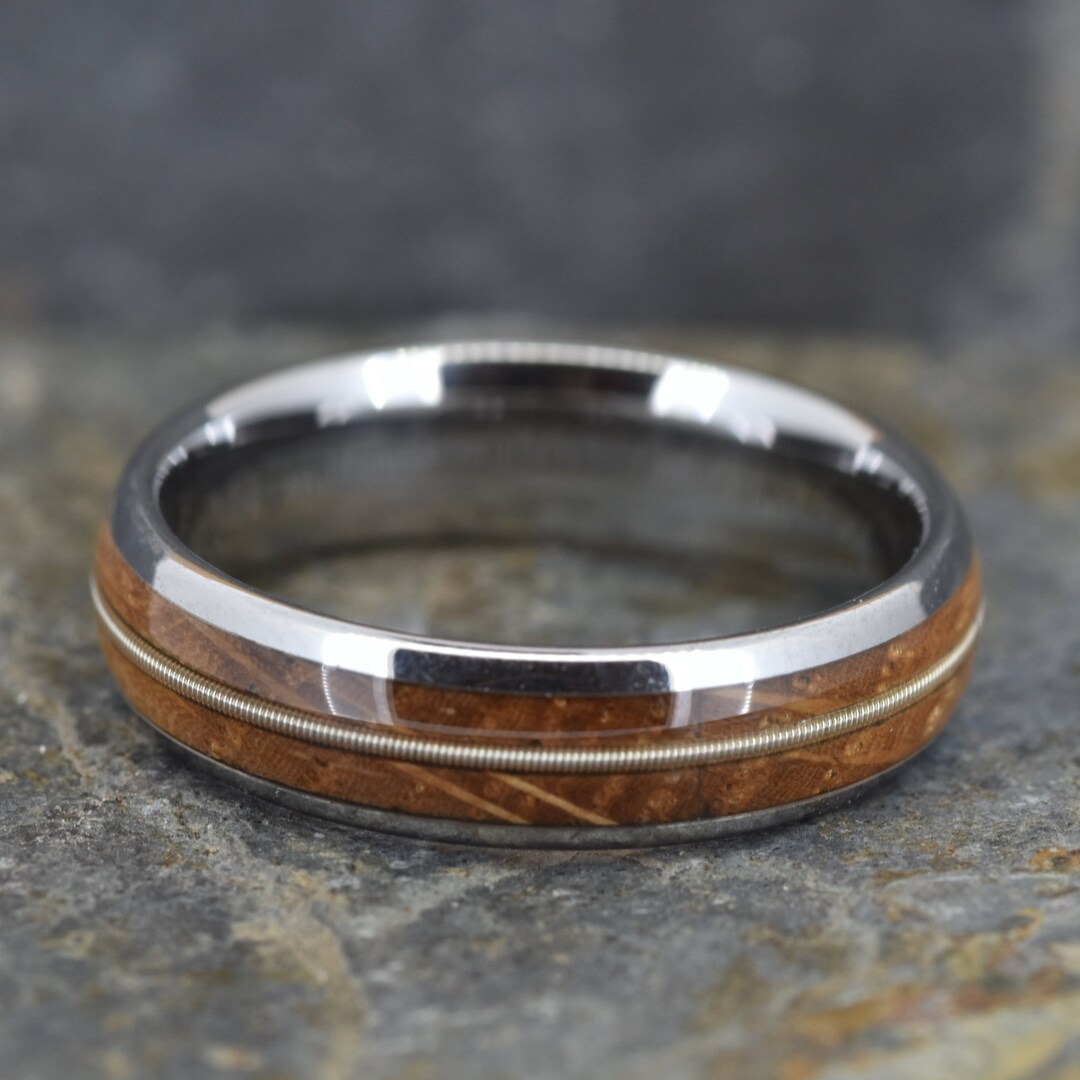 Guitar String & Whisky Barrel Wood Tungsten Ring 6mm Wide - Etsy