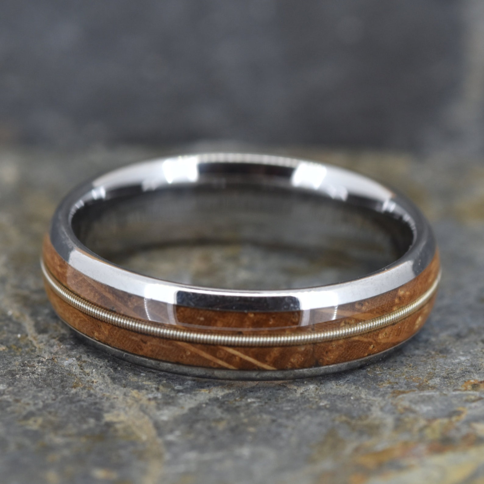 Guitar String & Whisky Barrel Wood Tungsten Ring 6mm Wide - Etsy