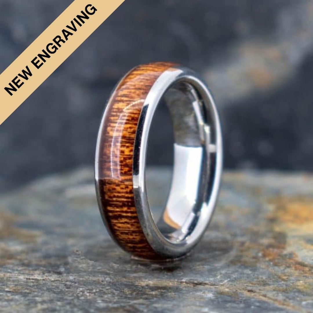 Koa Wood Inlay Tungsten Ring: Hypoallergenic Couple Rings (6mm) - Etsy