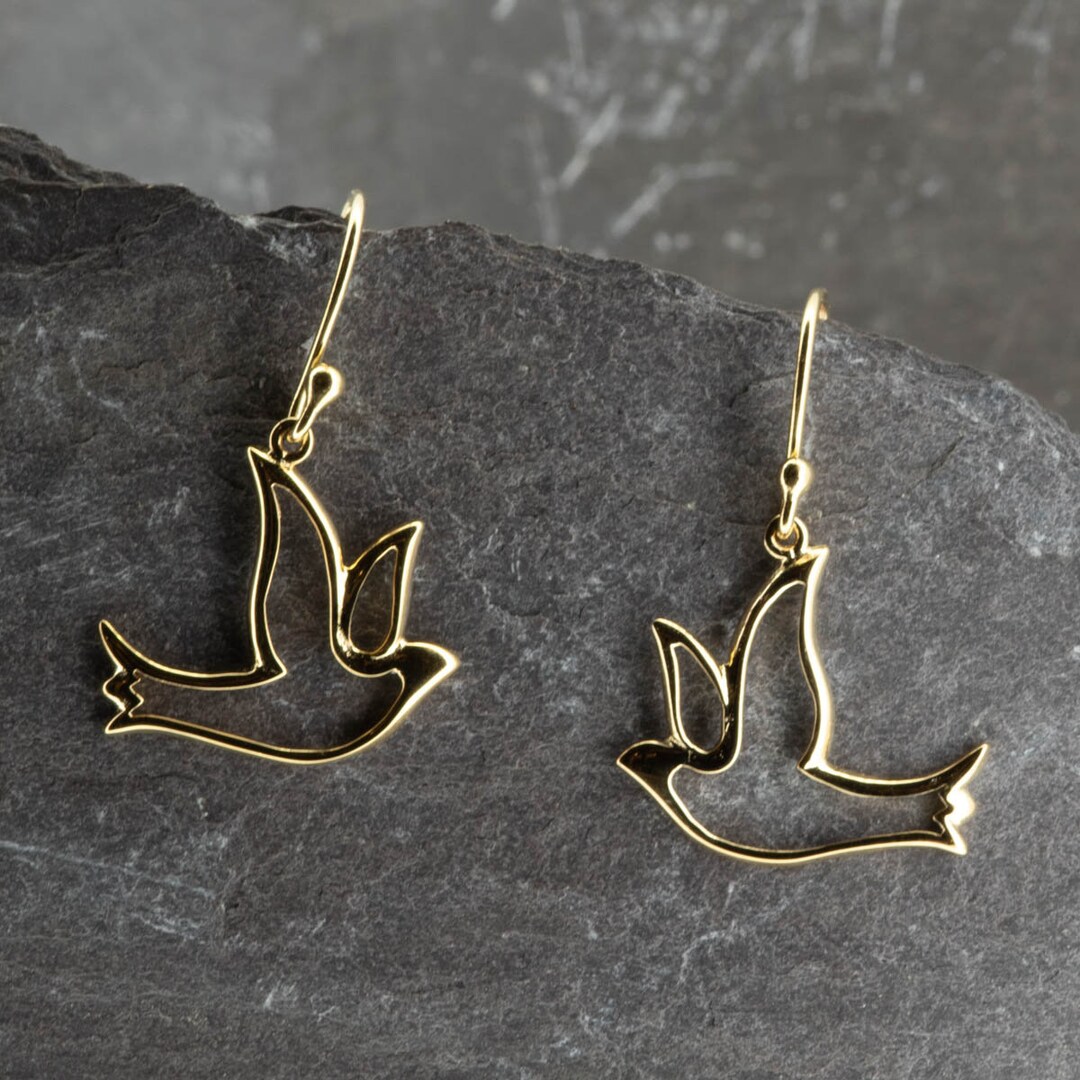 Gold Vermeil Dove Drop Earrings - Etsy