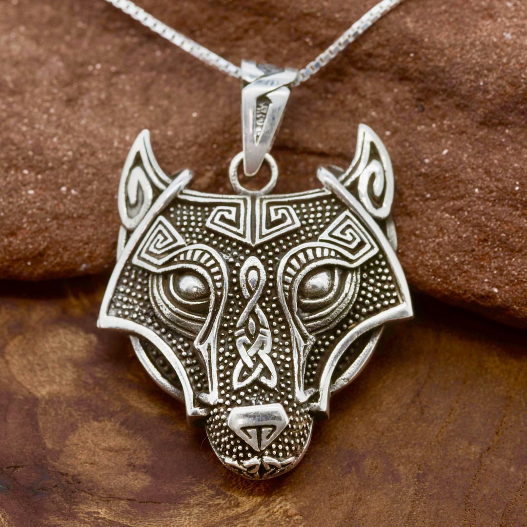 Large Sterling Silver Fenrir Wolf Pendant - Viking Celtic Norse ...