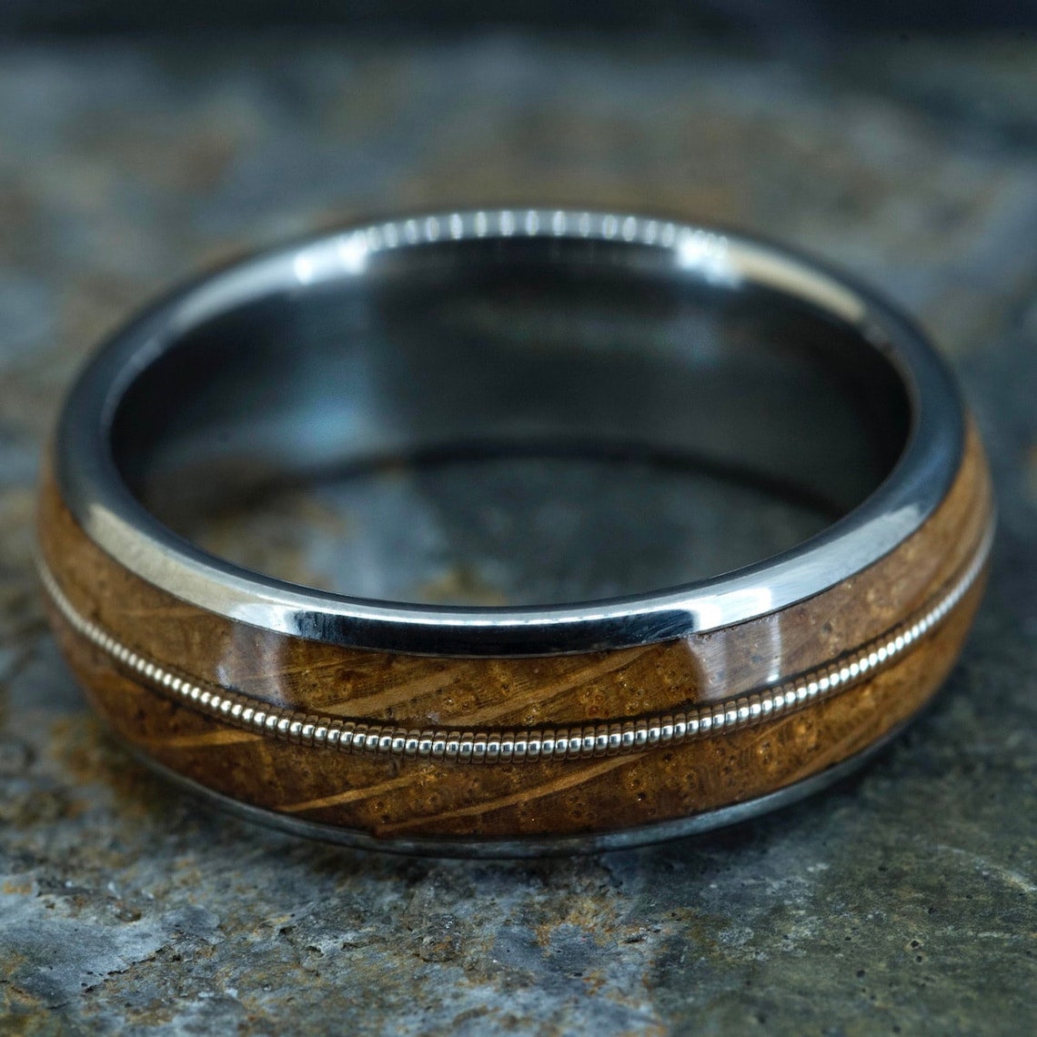 Guitar String & Whisky Barrel Wood Tungsten Ring 8mm Width | Etsy UK
