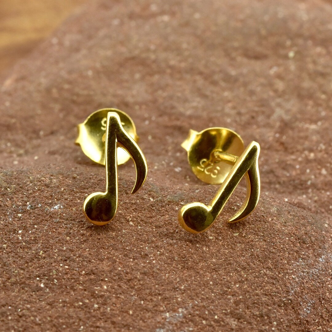 Musical Note Gold Stud Earrings 18ct Gold Vermeil - Etsy