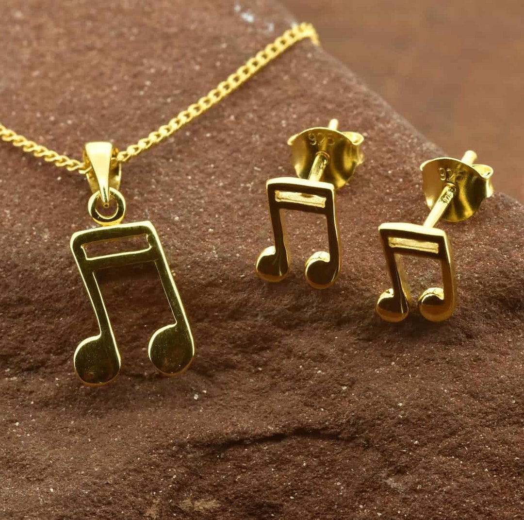 Gold Semiquaver Music Note Jewellery Set With Stud Earrings and Pendant ...