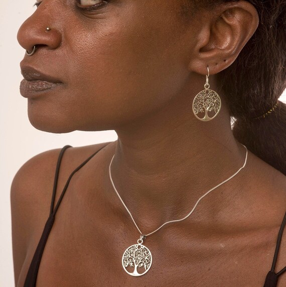 Silver Oak Tree Jewellery Set Pendant and Earrings - Etsy