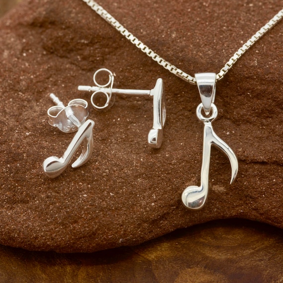 Silver Music Note Jewellery Setquaver Necklace Matching Stud - Etsy
