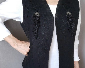 70s Hungarian Matyo Kalosca VEST Black Beige Hand Embroidered Flowers ...