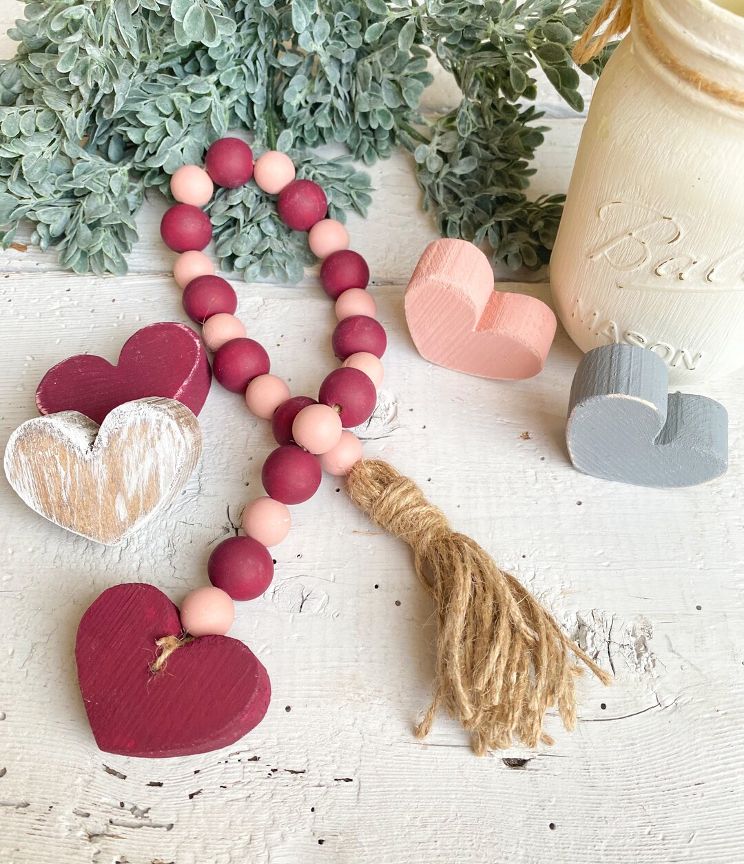 Valentine Heart Garland Set, Wood Hearts, Valentine Tray, Minimalist ...