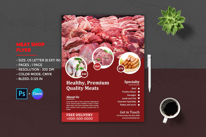 Meat Shop Flyer Template Butcher Shop Flyer Template Canva & Photoshop ...