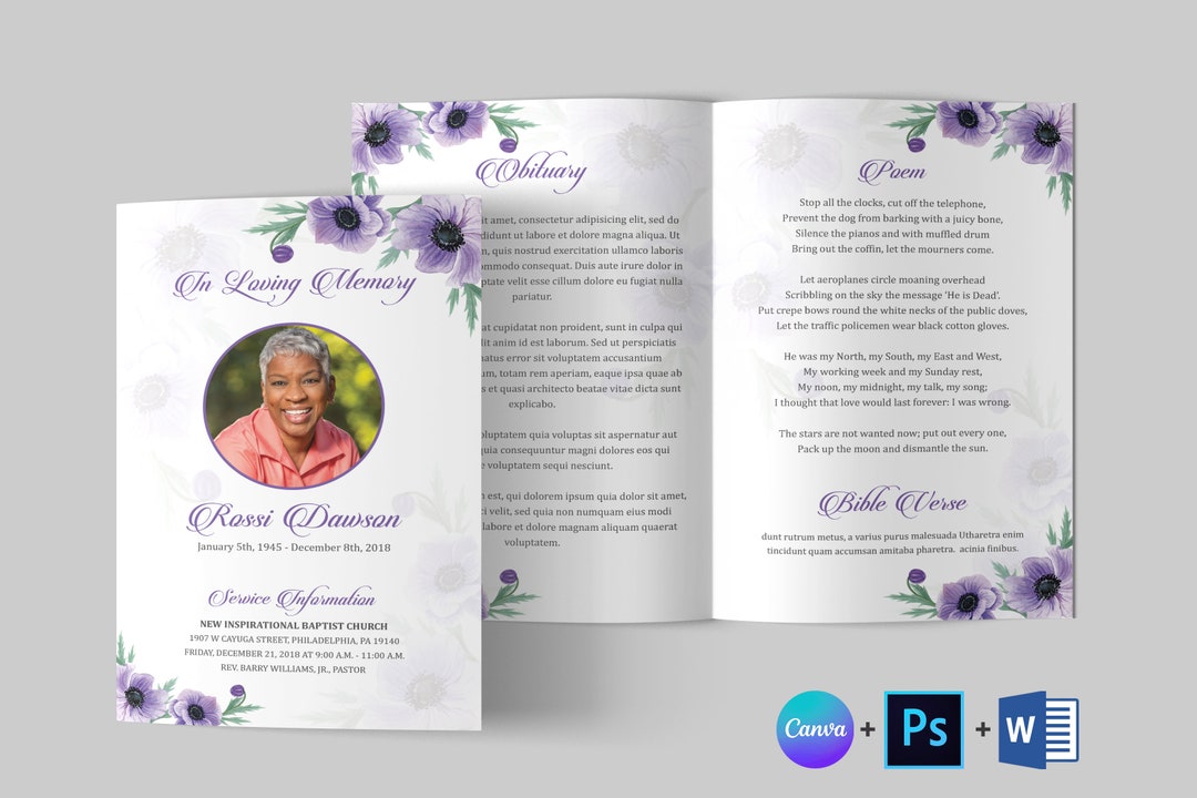 Funeral Program Template | Funeral Program Template Word | 8 Pages ...