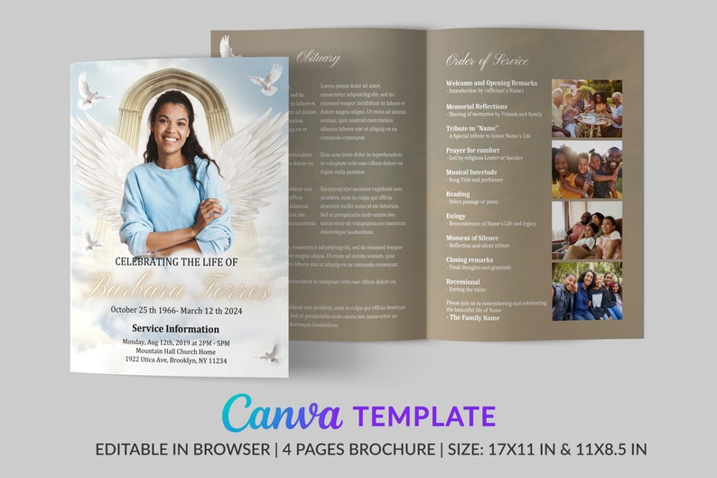Angel Wing Funeral Program Template Funeral Program Memorial Program ...
