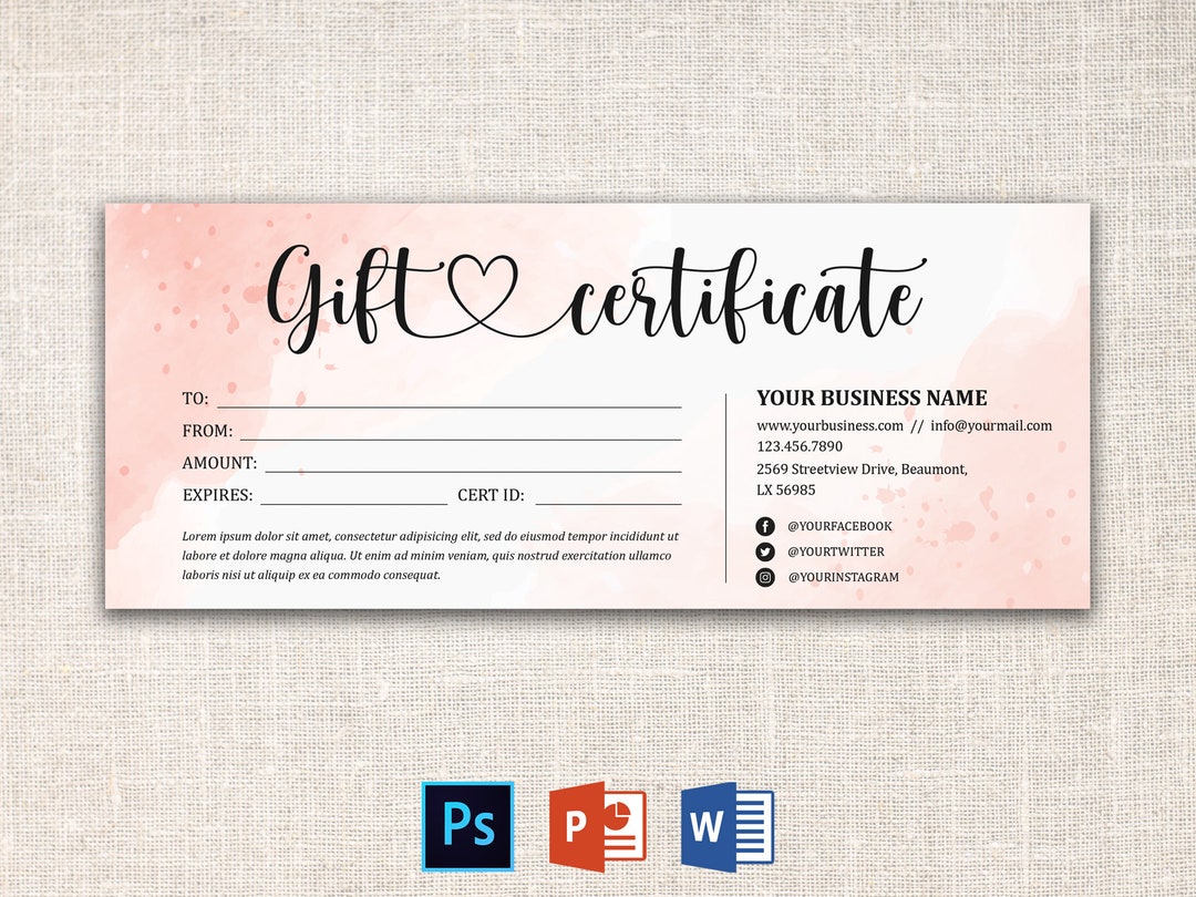 Printable Gift Certificate Template: DIY Shop Voucher (photoshop, MS ...