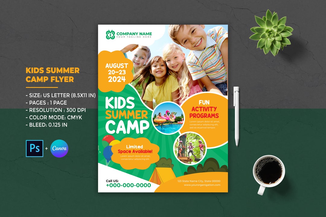 Kids Summer Camp Flyer Template: Photoshop & Canva (8.5x11 IN) - Etsy