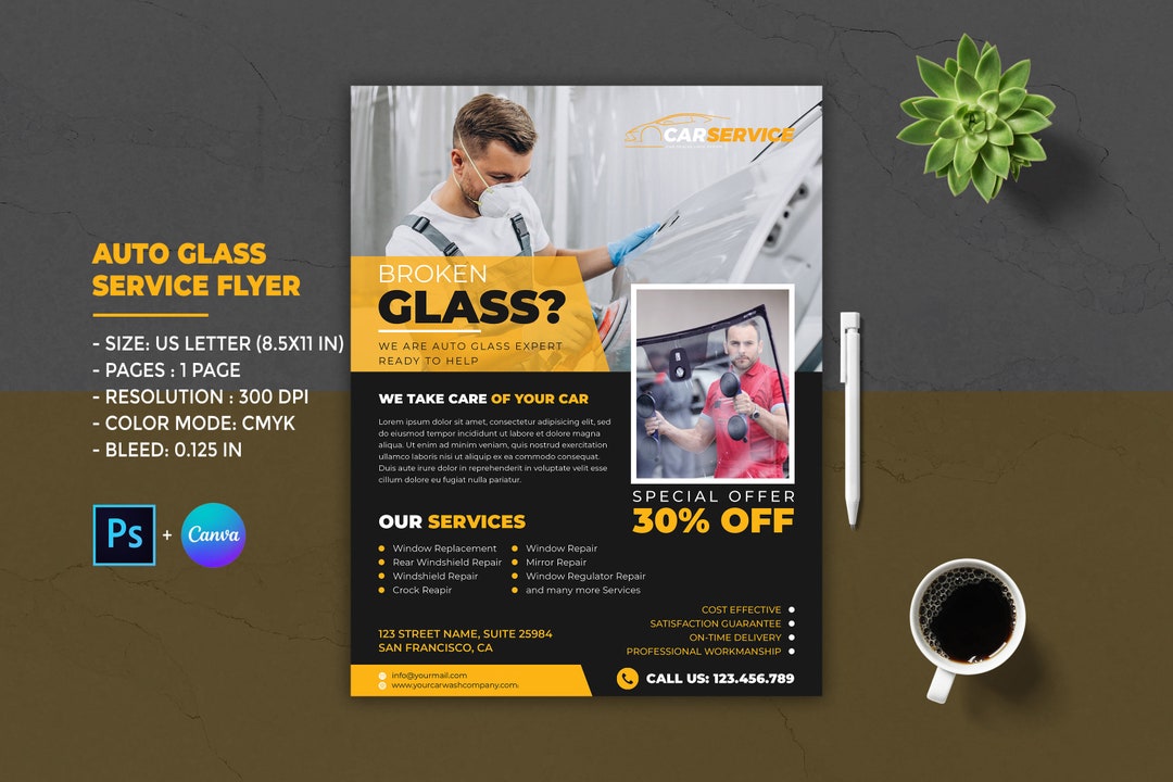Auto Glass Service Flyer Template: Car Repair (photoshop, Canva) - Etsy