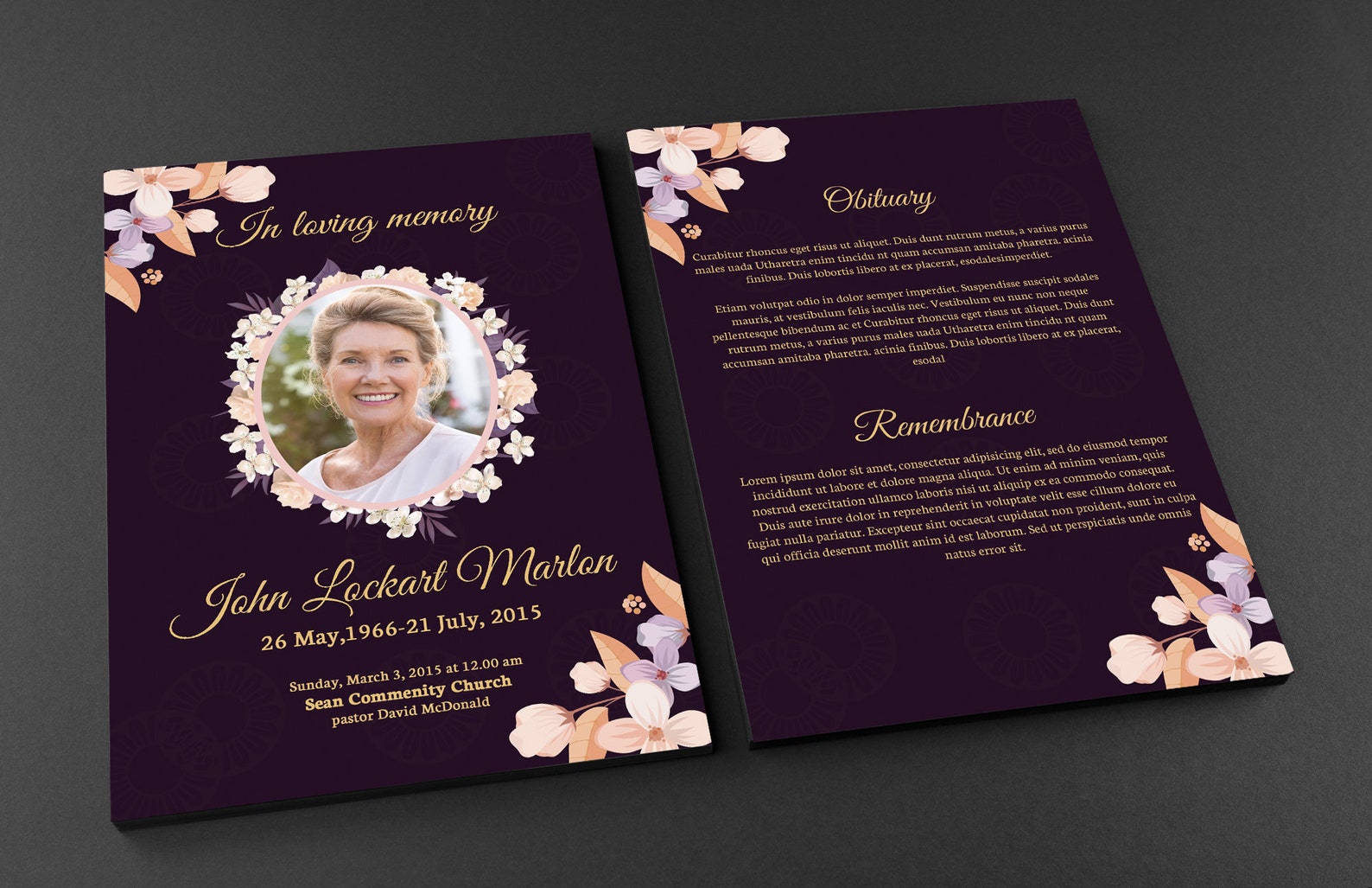 Floral Funeral Memorial Card Template Funeral Program - Etsy