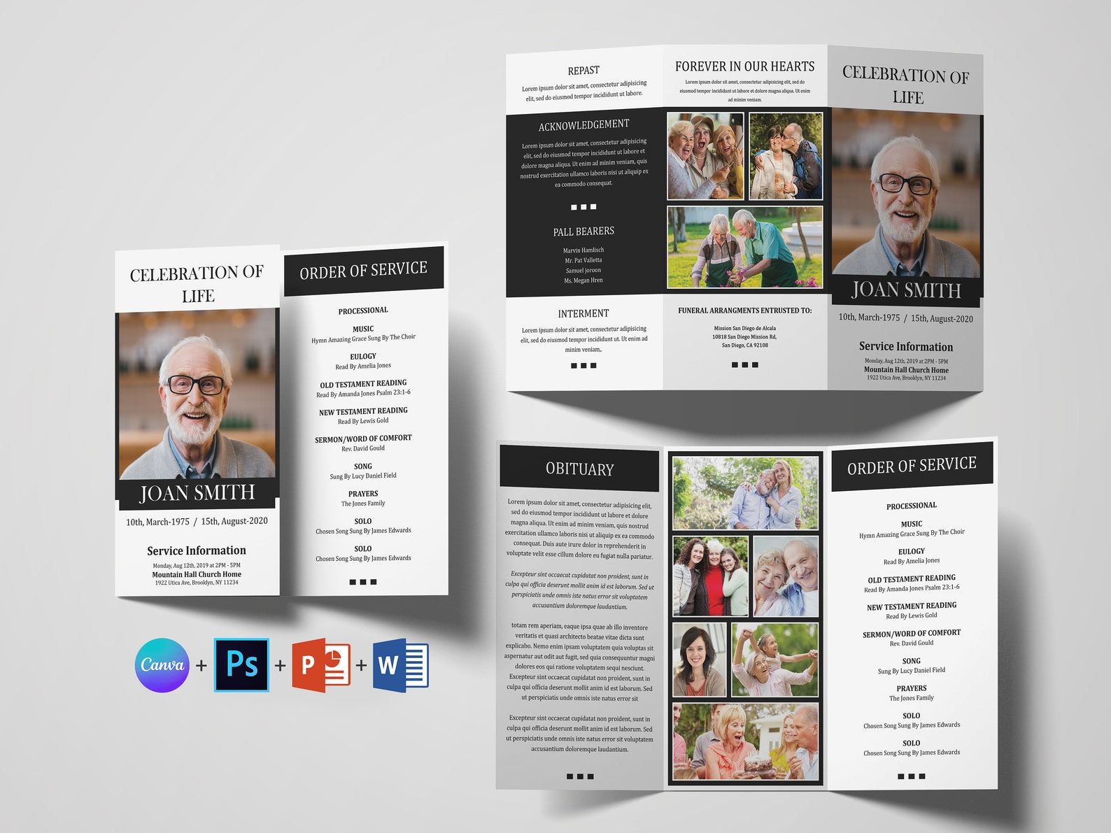 Trifold Funeral Program Template Funeral Program Template - Etsy