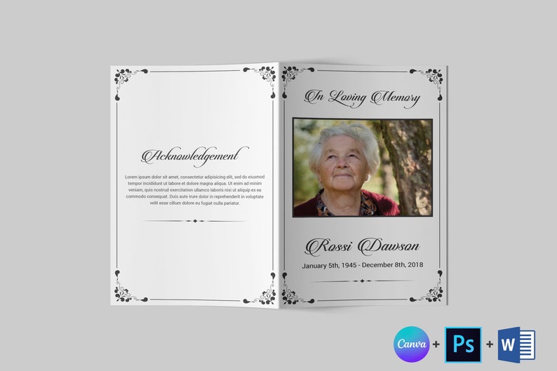 Funeral Program Template: Printable Bifold Memorial Obituary (canva ...
