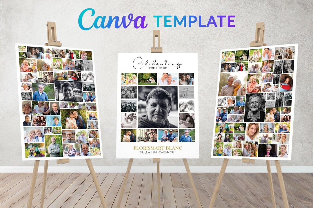 50 Images Funeral Photo Collage Poster Template Set | Funeral Welcome ...
