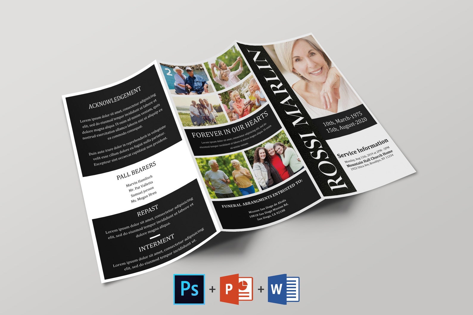 Trifold Funeral Program Template Funeral Program Template | Etsy