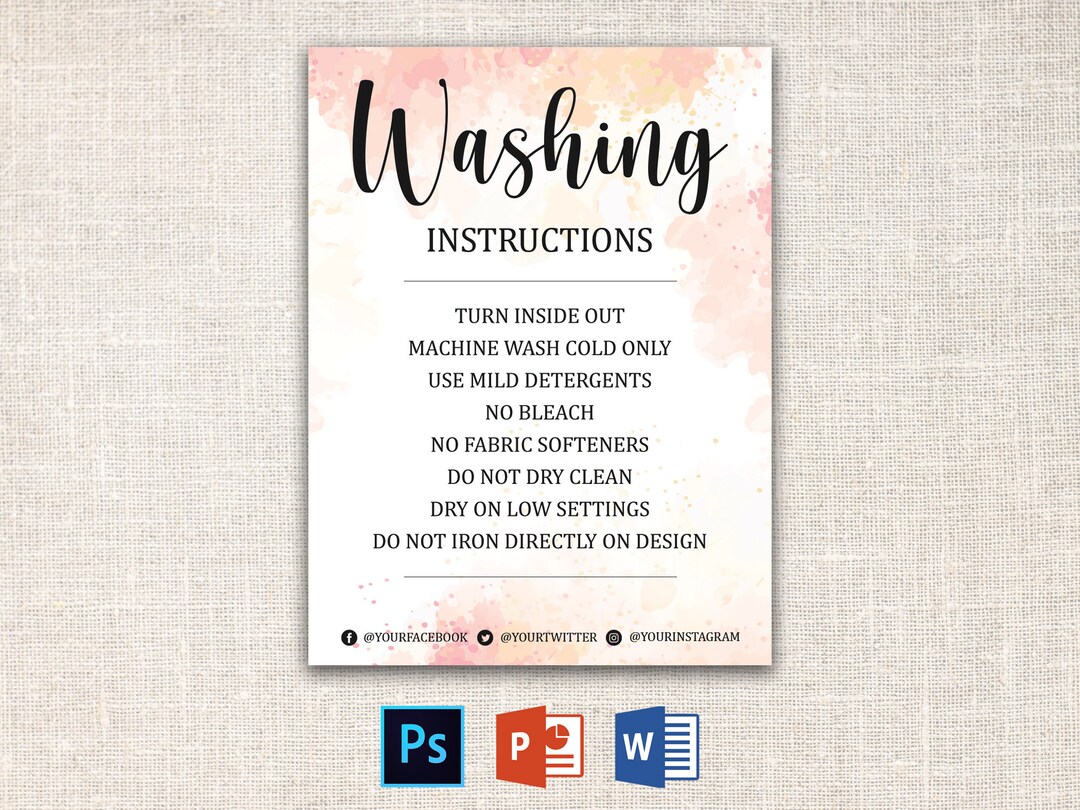 Washing Instructions Template | Insert Card Template | Printable ...