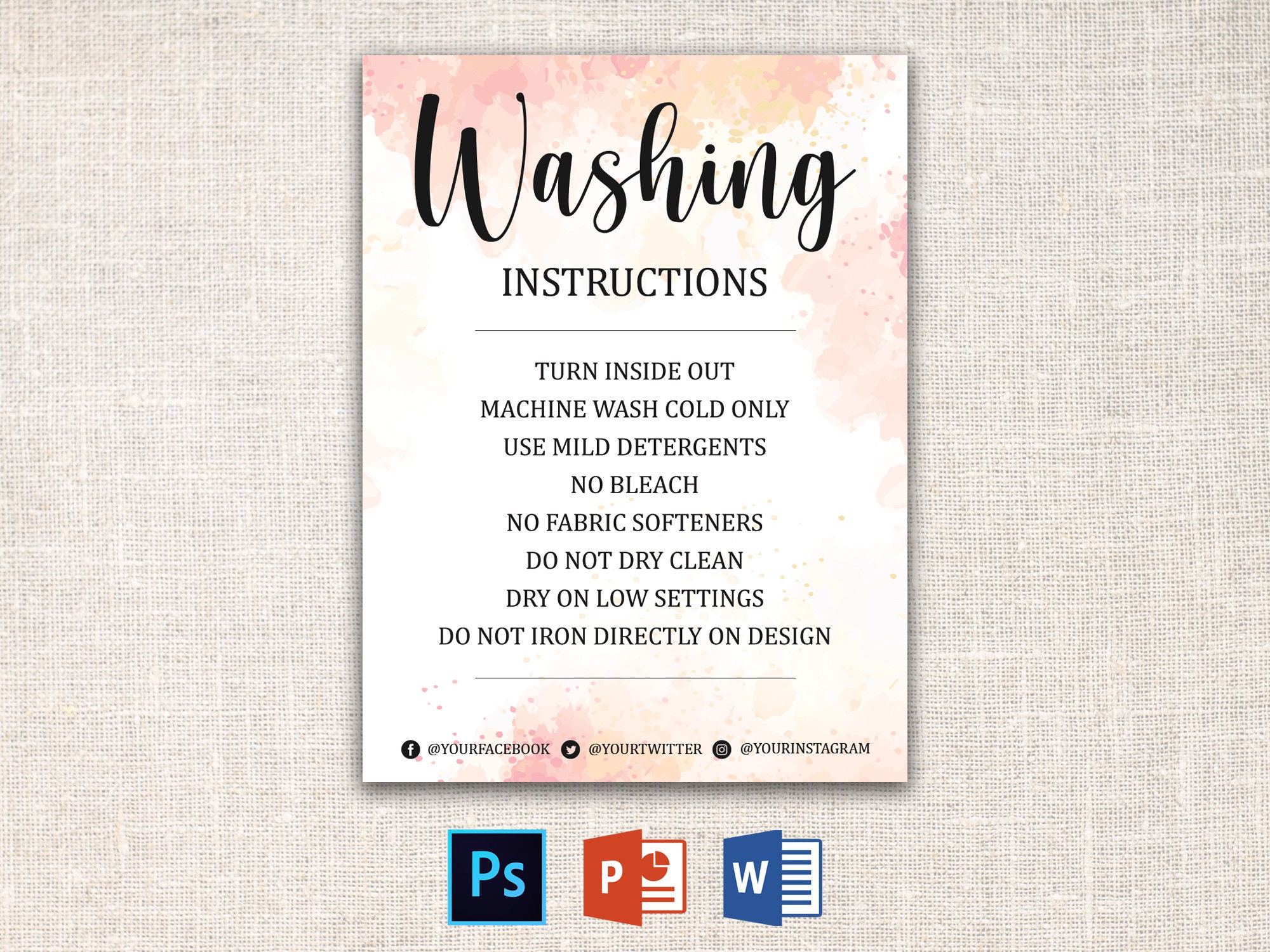 Washing Instructions Template | Insert Card Template | Printable ...