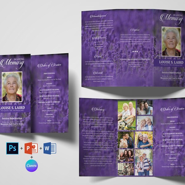 Purple Funeral Program Template - Etsy