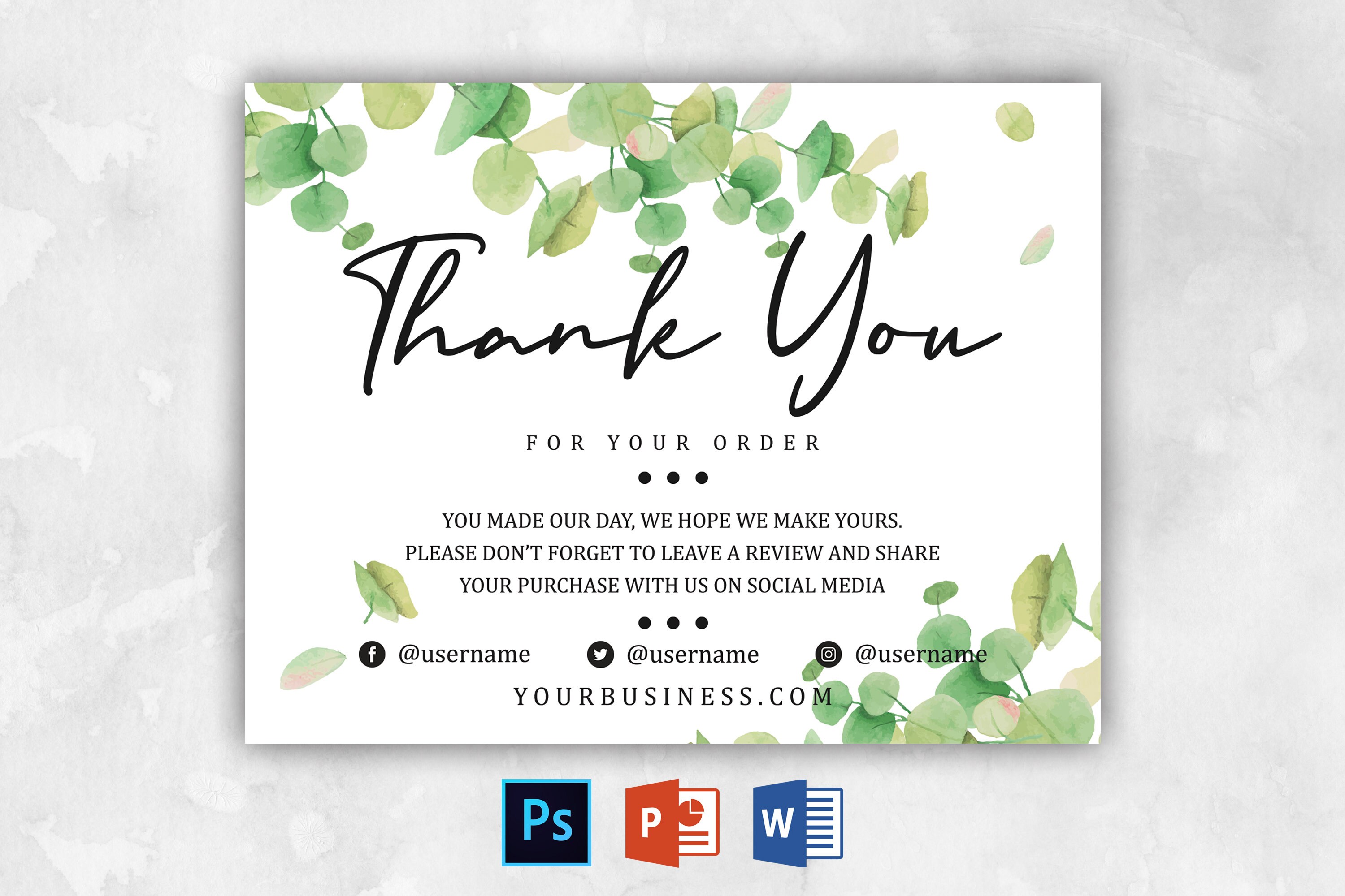 Thank You Card Template Thank You Package Insert Business - Etsy