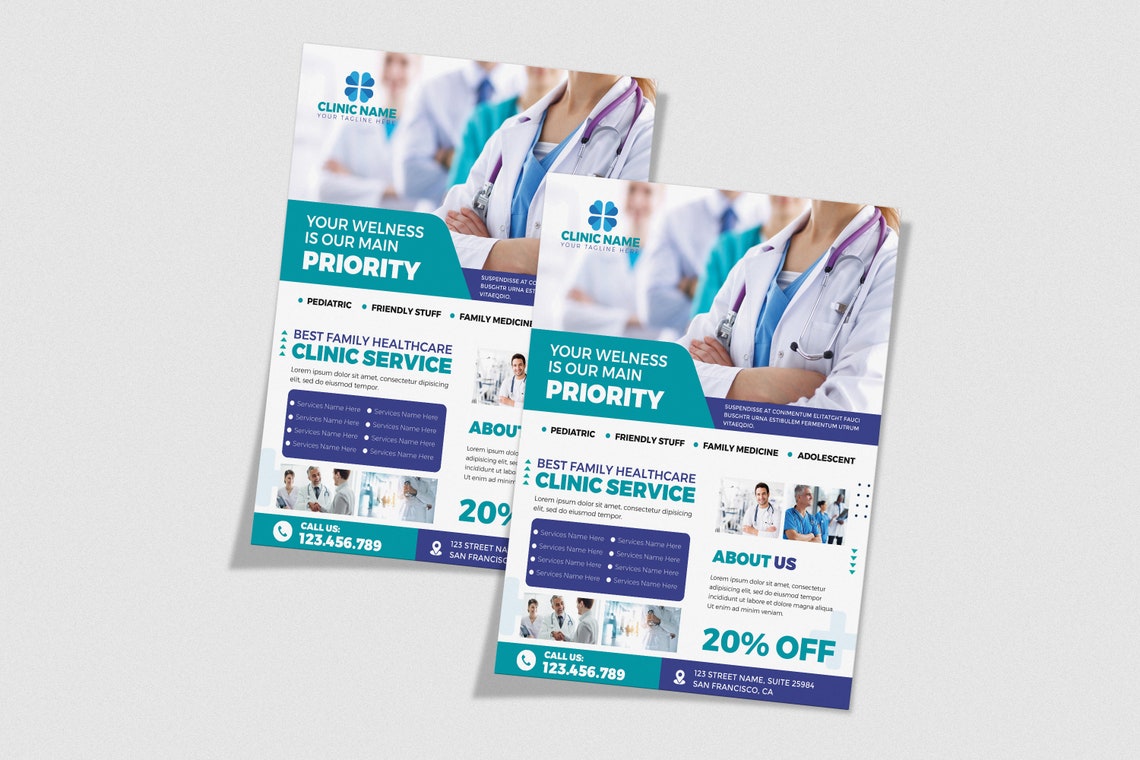 Healthcare Clinic Flyer Template: Medical Service Ad (photoshop, Canva ...