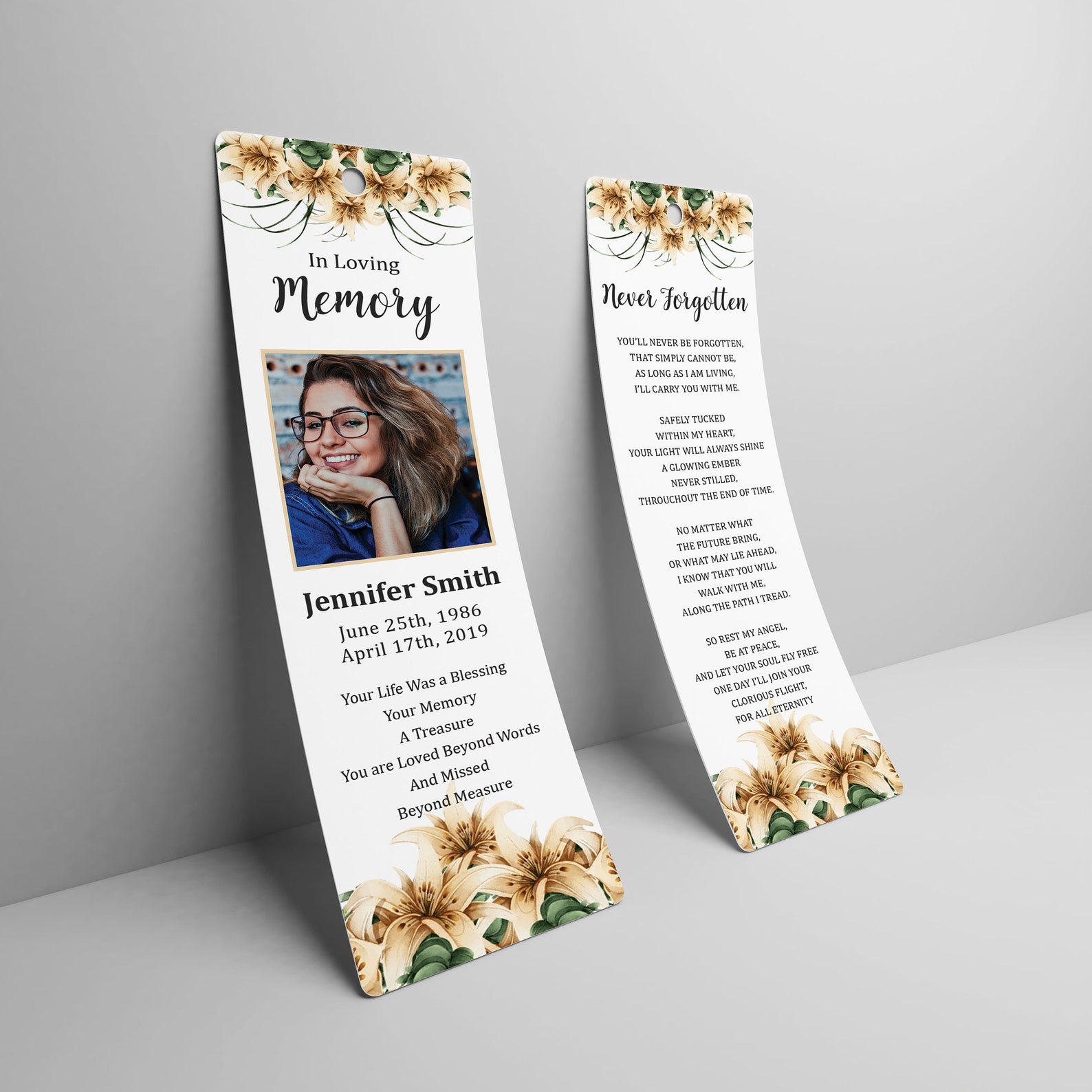 Funeral Bookmark Memorial Bookmark Funeral Keepsake - Etsy