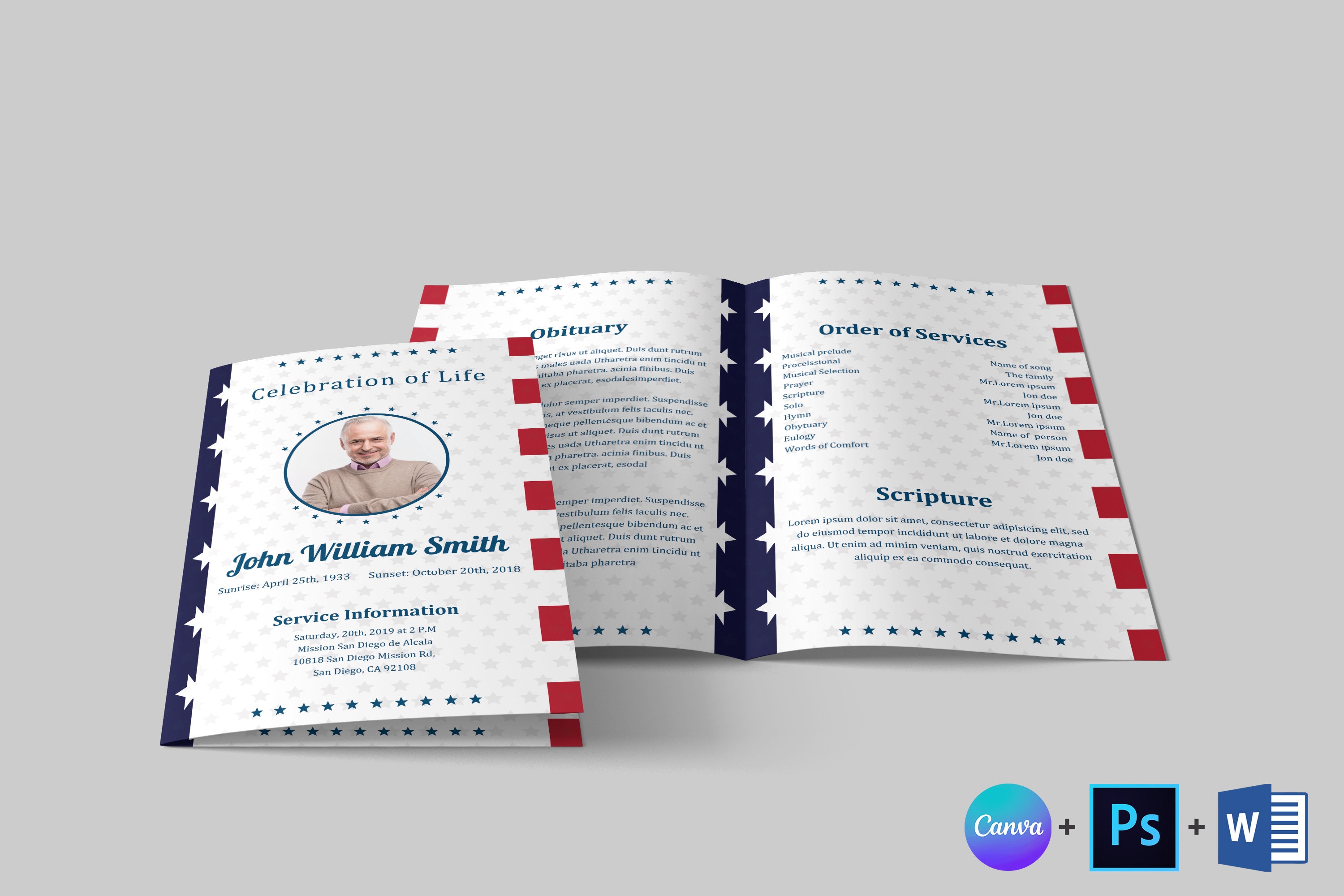 American Flag Military Veteran Funeral Program Template - Etsy