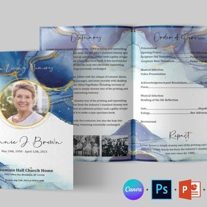 Blue Gold Funeral Program Template | Funeral Program Template Word ...