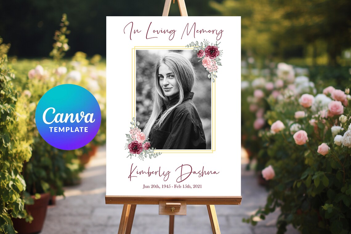 Floral Funeral Photo Collage Poster Template: Memorial Welcome Sign ...